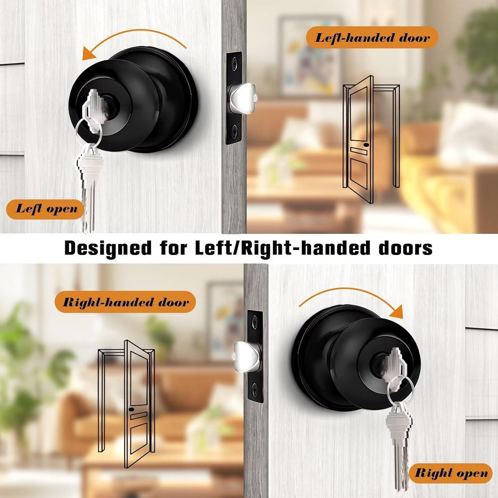 Black Door Knobs Lock with Same Key, Keyed Alike Door Lockset DL607BK ...