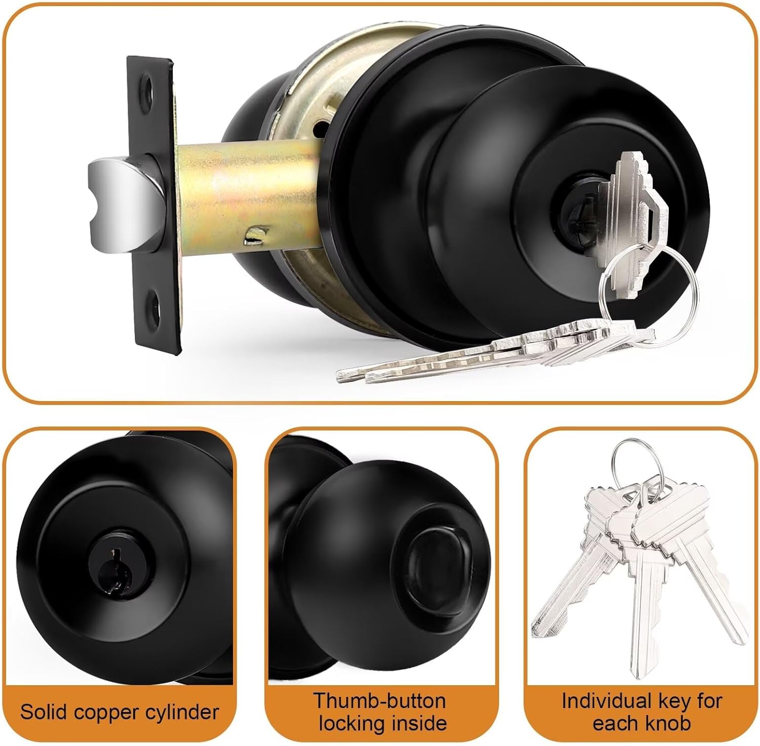 Black Door Knobs Lock with Same Key, Keyed Alike Door Lockset DL607BK ...