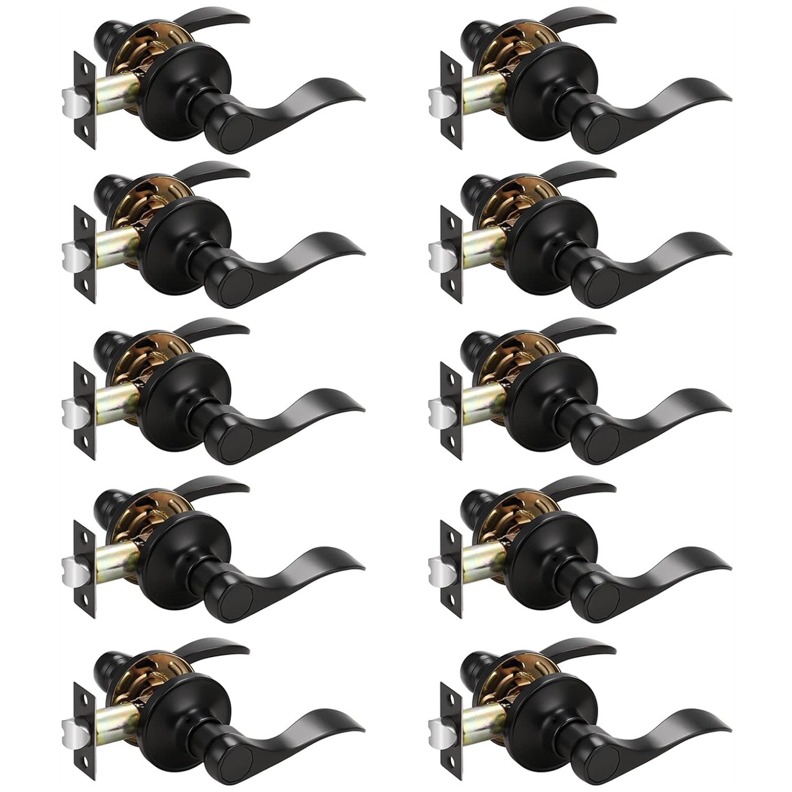 Probrico 10 Packs Wave Shape Passage Door Lever Black Keyless Handle f