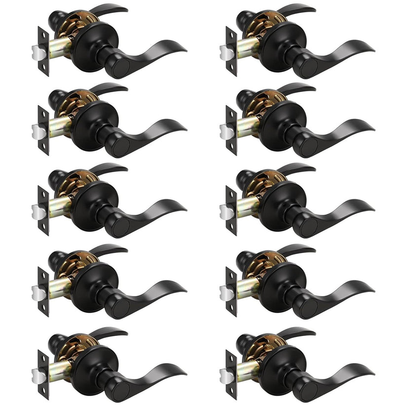 Probrico 10 Packs Wave Shape Passage Door Lever Black Keyless Handle f