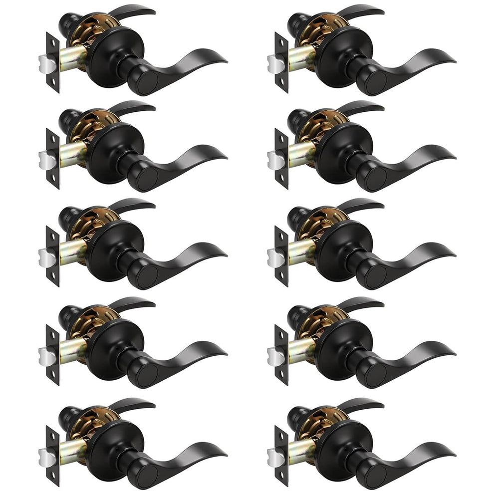 Probrico 10 Packs Wave Shape Passage Door Lever Black Keyless Handle f