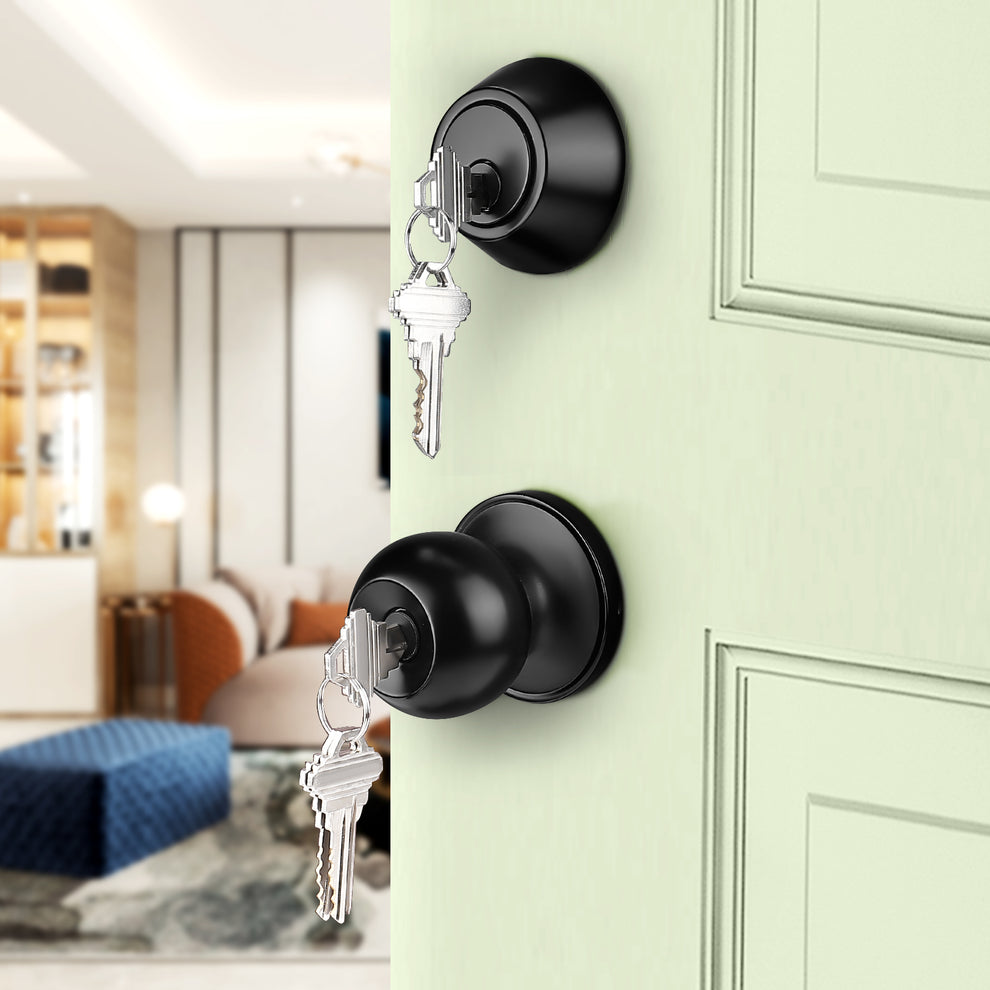 Black Keyed Alike Entry Knobs Front Door Locks Exterior Lockset and Si ...