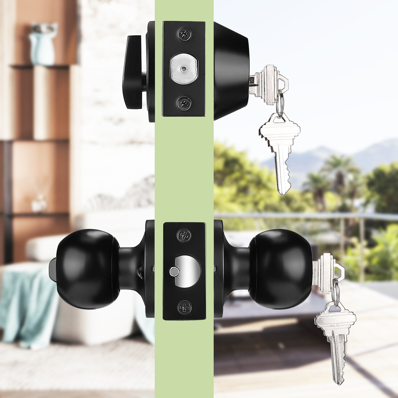 Black Keyed Alike Entry Knobs Front Door Locks Exterior Lockset and Si ...