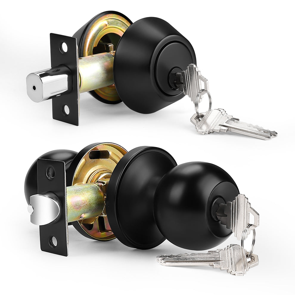 Black Keyed Alike Entry Knobs Front Door Locks Exterior Lockset and Si ...