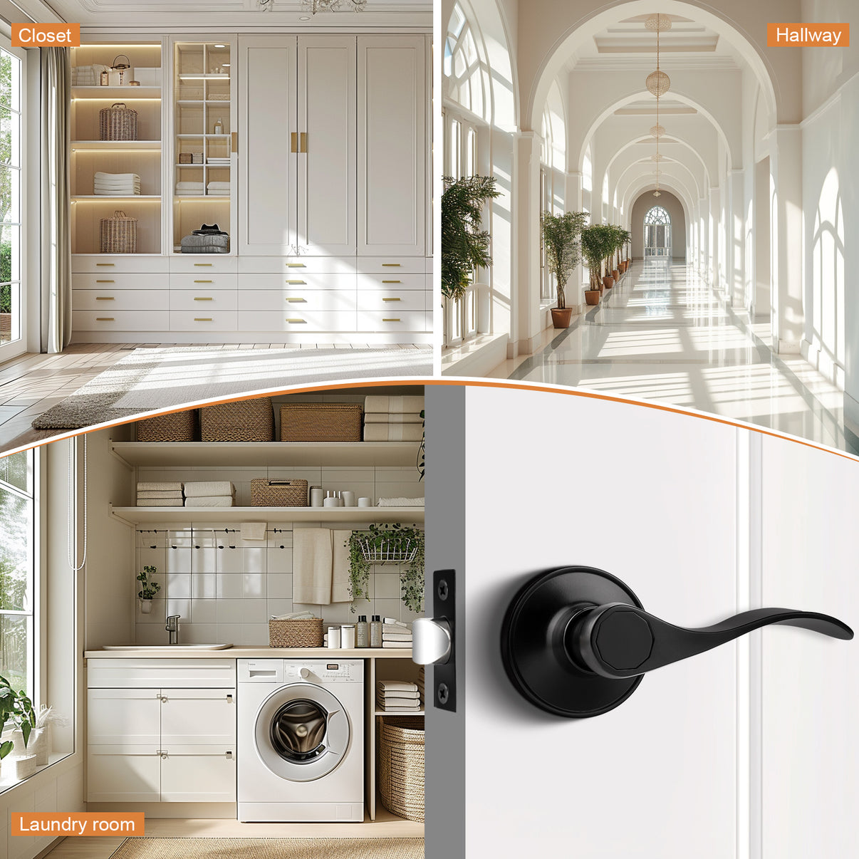 Probrico 10 Packs Wave Shape Passage Door Lever Black Keyless Handle f