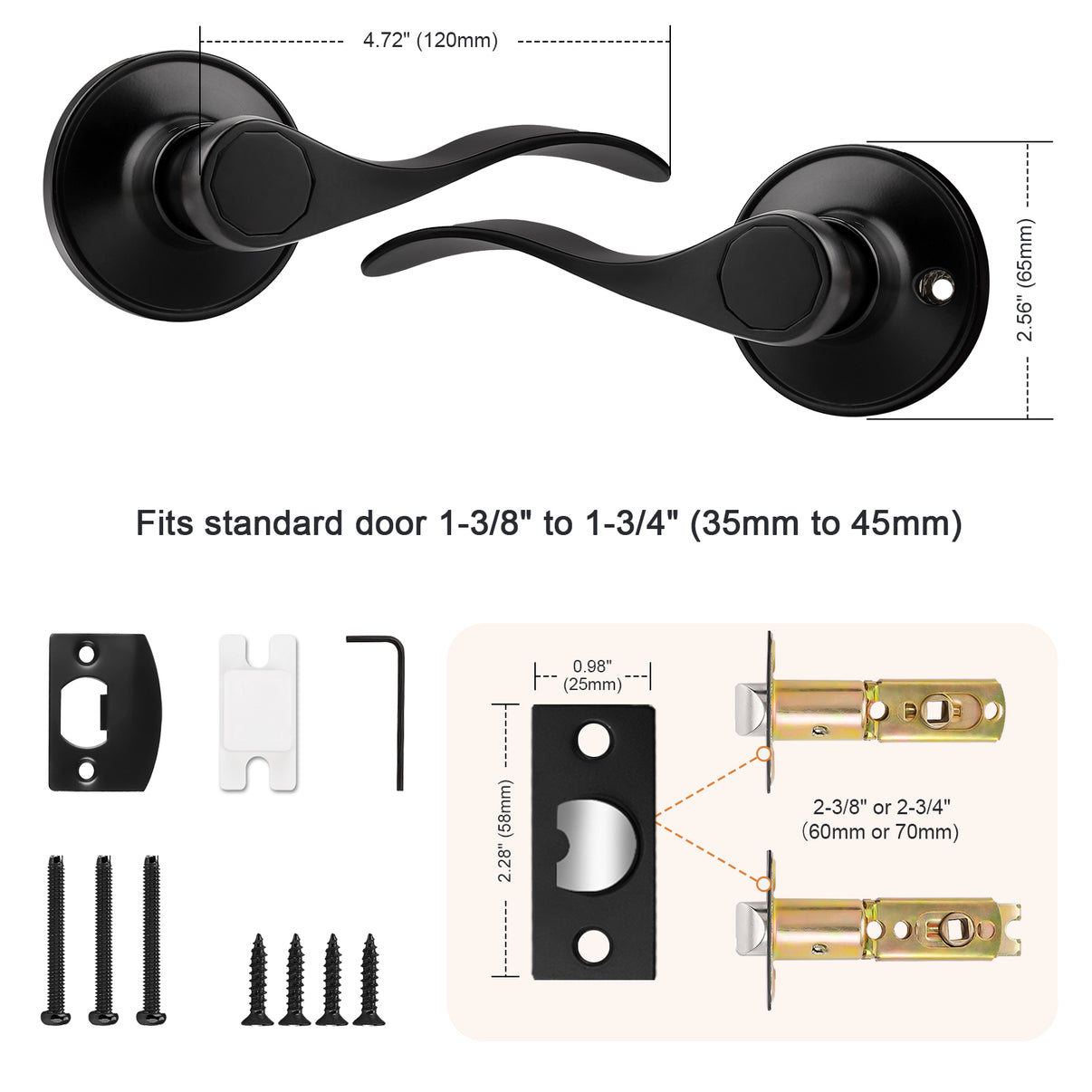 Probrico 10 Packs Wave Shape Passage Door Lever Black Keyless Handle f