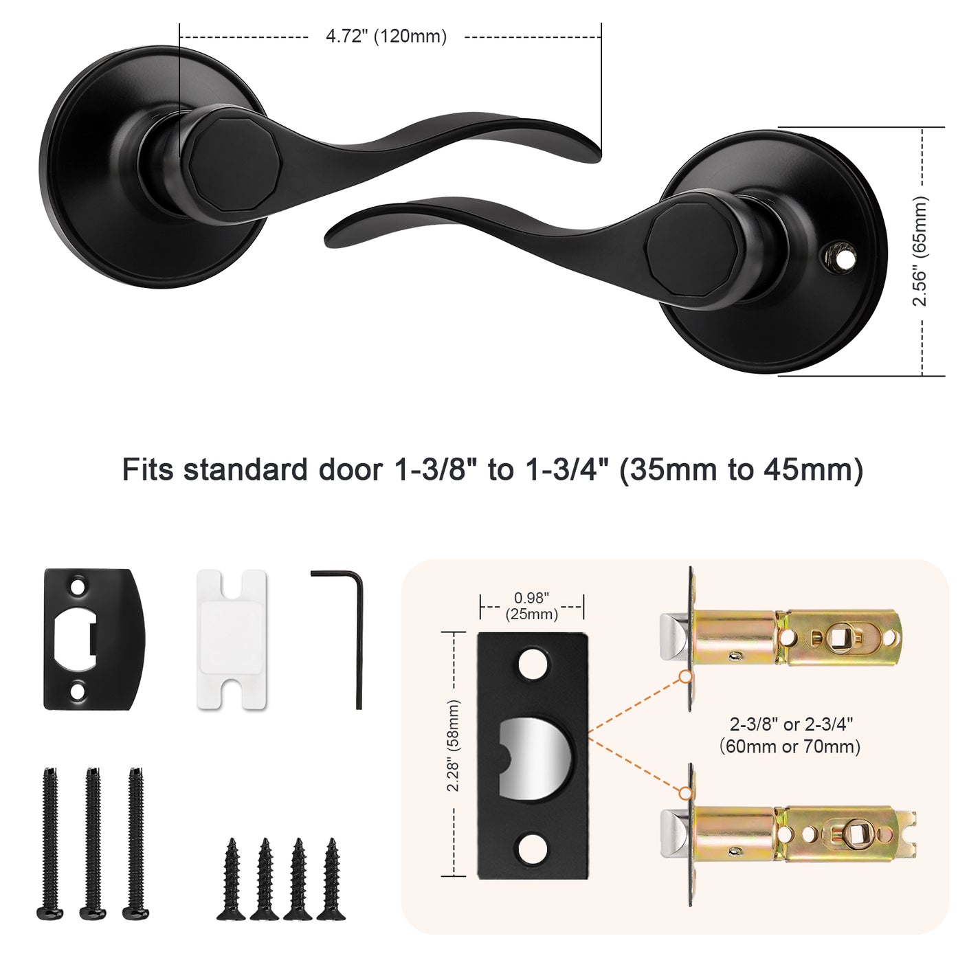 Probrico 10 Packs Wave Shape Passage Door Lever Black Keyless Handle f