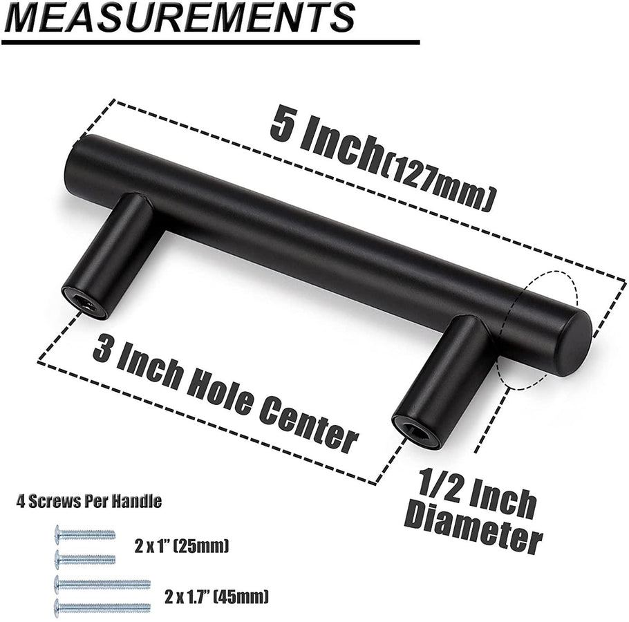 Modern T Bar Black Kitchen Cupboard Handles Cabinet Hardware Drawer Pu ...