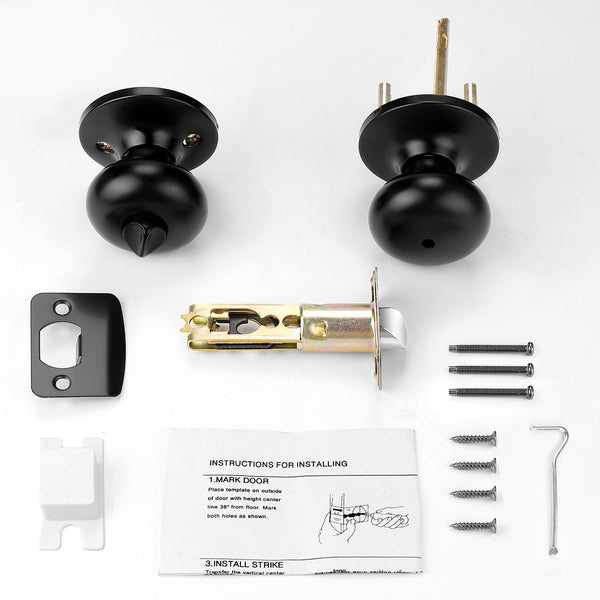 Probrico Door Knobs Interior Door Locks in Matte Black Finish, Ball Kn