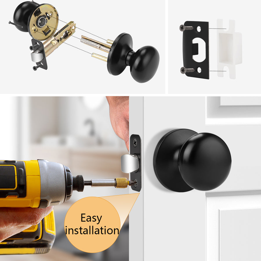 Probrico Door Knobs Interior Door Locks in Matte Black Finish, Ball Kn