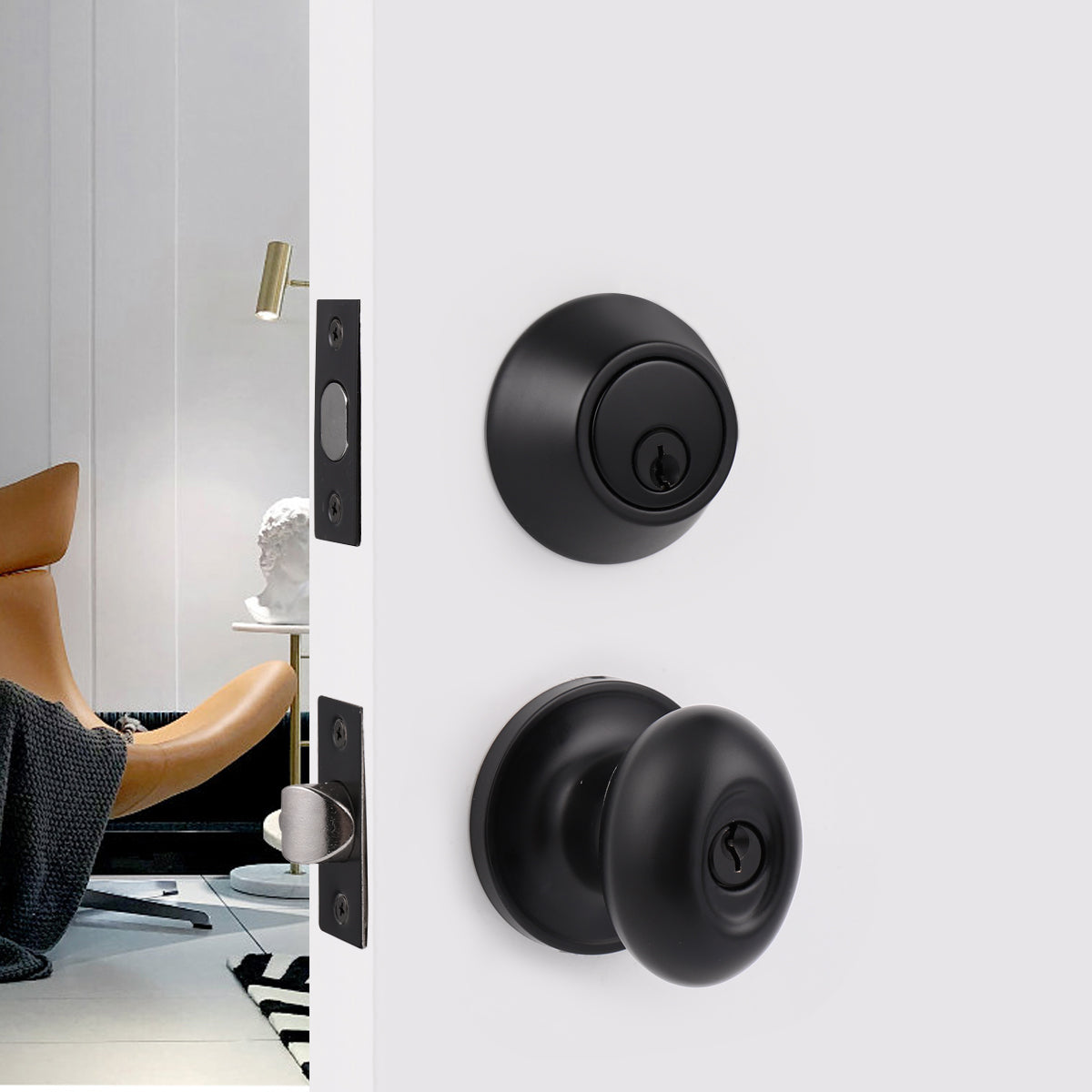 Keyed Alike Oval Egg Door Knobs with Single Cylinder Deadbolt Lock set – Probrico