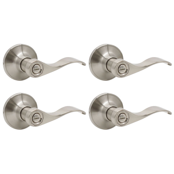 4 Pack Privacy Door Lever set Brushed Nickel Finish with Wave Handle S ...